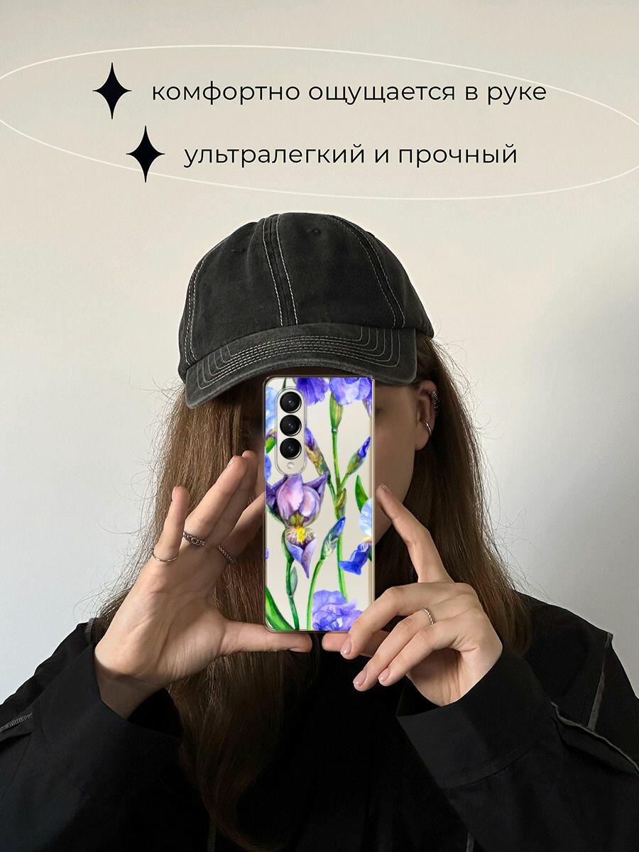 Чехол на Samsung Galaxy Z Fold 4 / Самсунг Галакси Зет Фолд 4 с принтом "Синие ирисы", прозрачный — фото 1