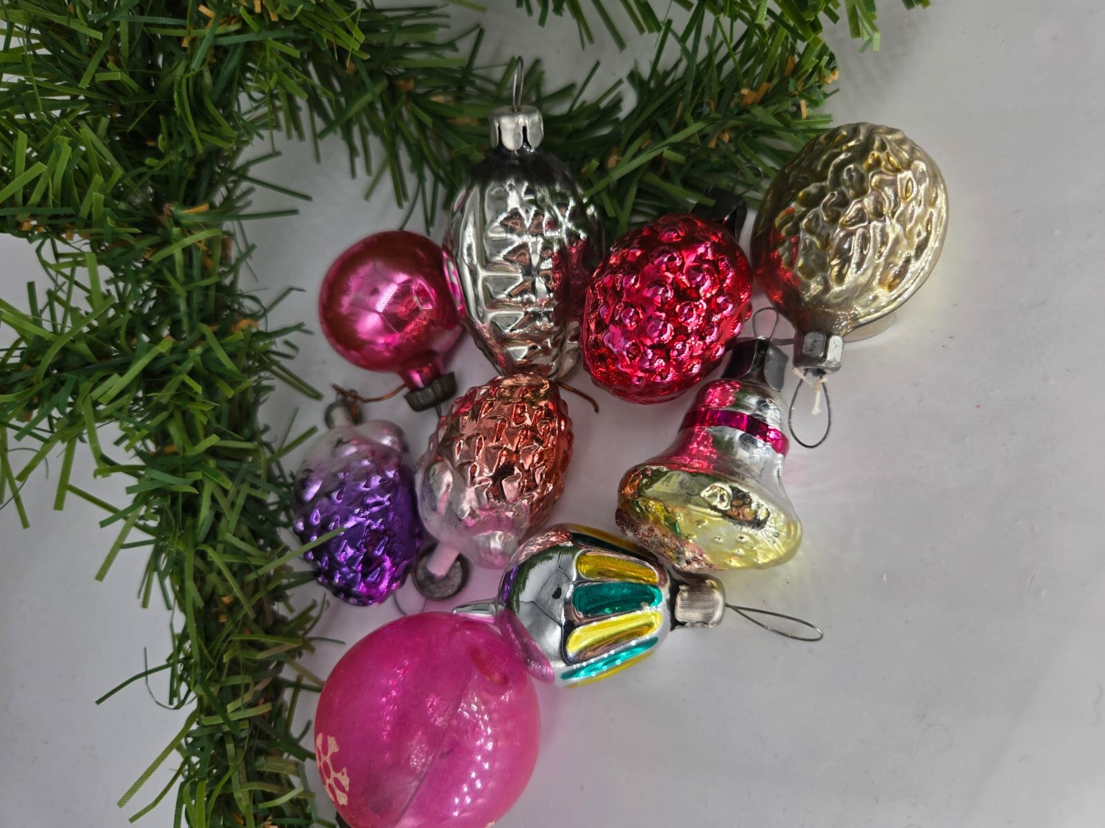 Набор елочных игрушек подвесных винтажный советский, стекло, СССР