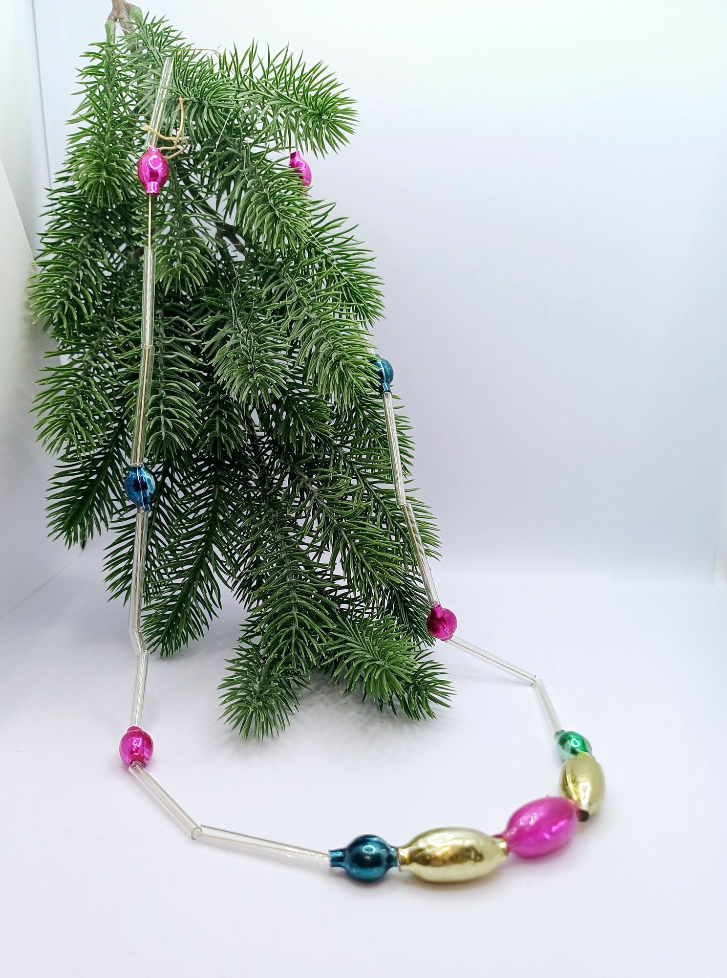 Елочные бусы из стекляруса винтажные, стекло, украшения на елку СССР