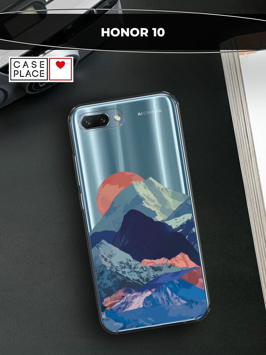Чехол на Honor 10 / Хонор 10 с принтом "Закат в снежных горах", прозрачный