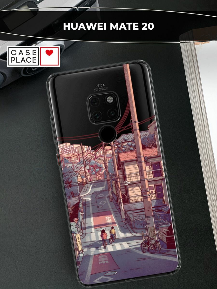 Чехол на Huawei Mate 20 / Хуавей Мате 20 с принтом "Закат на японской улице", прозрачный