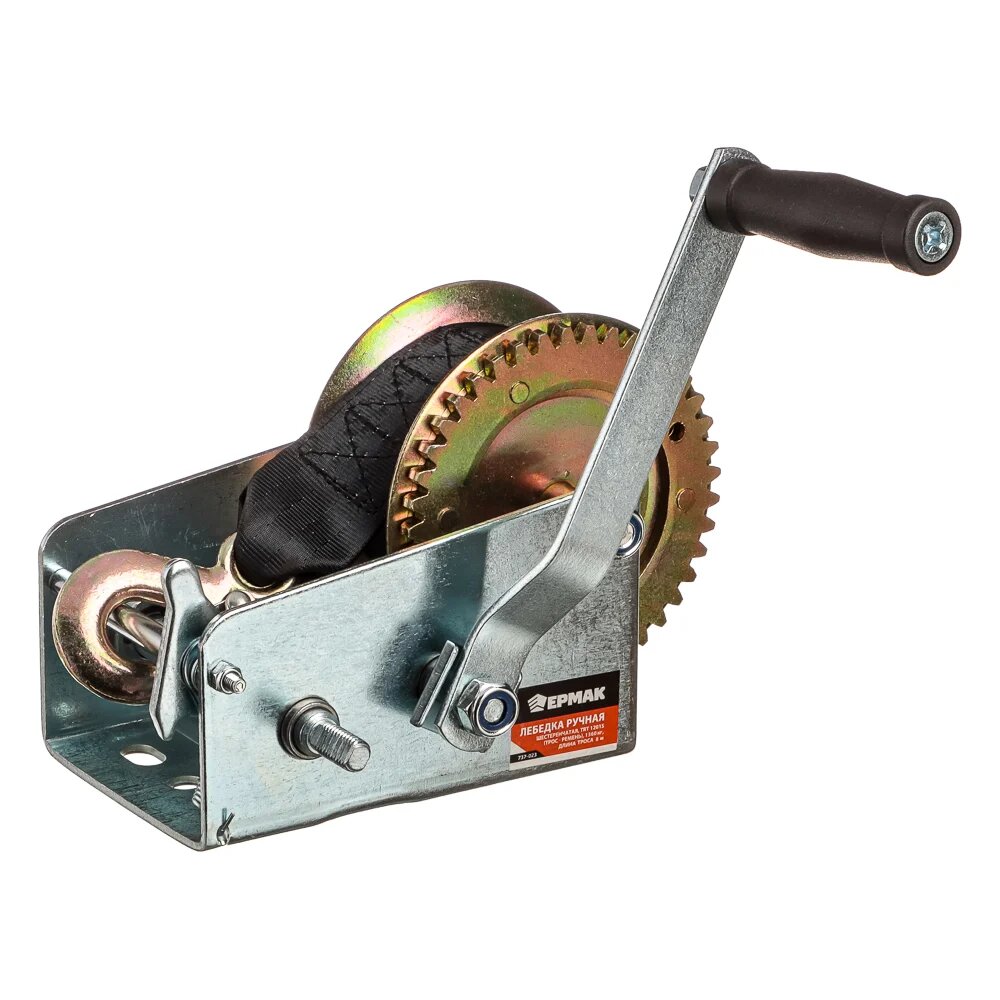 Ермак Лебедка ручная шестеренчатая TRT 1301S (трос - ремень) 1360кг, длина троса 8м 737-023
