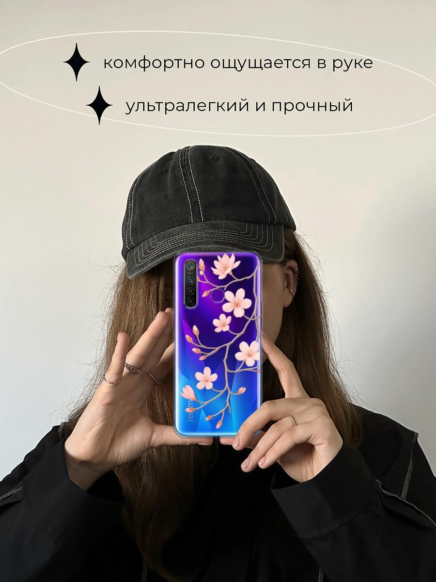 Чехол на Realme 5 Pro / Реалми 5 Про с принтом "Веточка распускающейся сакуры 2" — фото 1
