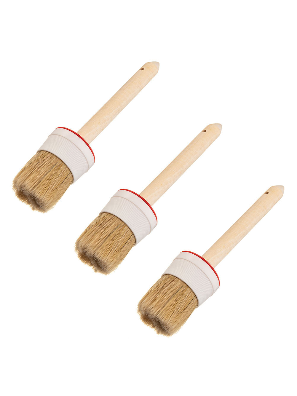 Кисть малярная круглая натуральная щетина деревянная ручка d60 мм для эмалей и лаков на алкидной основе (3 шт.)