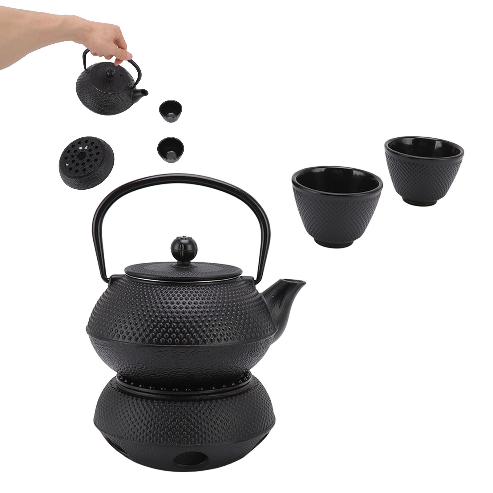 Набор чугунных чайников, энергосберегающий чугунный чайник на 800 мл, высокопрочный, роскошный чугунный чайник с ковриком, подогревателем чашек, ситечком