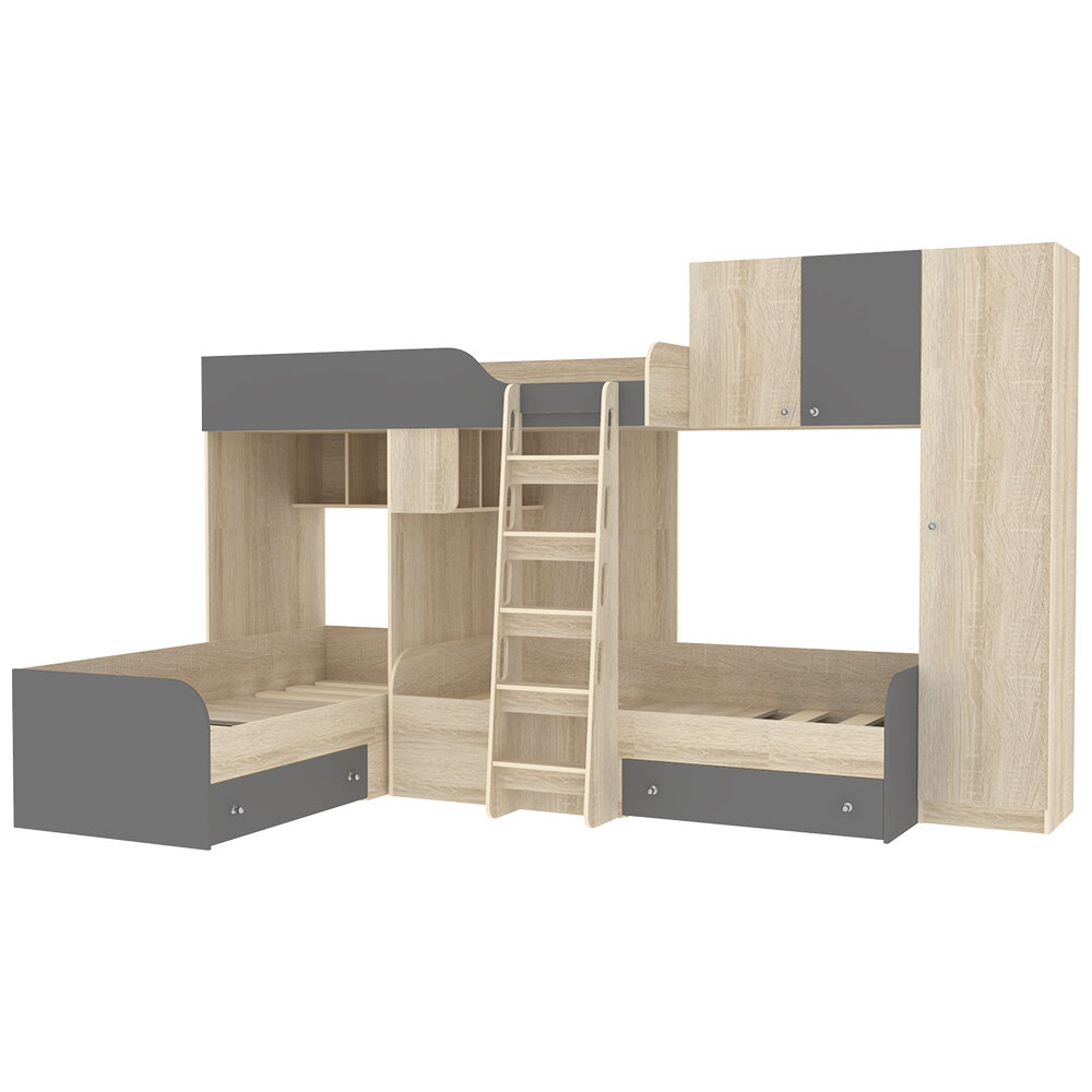 Кровать чердак Трио 2 Дуб Сонома Темно-серый