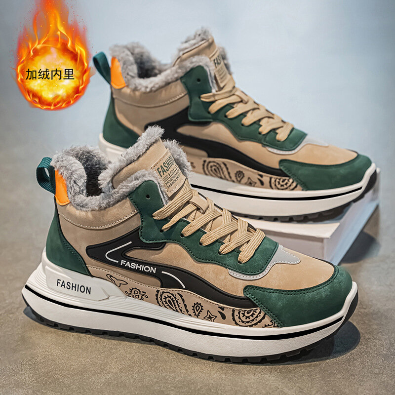 LUO Кроссовки Мужчины Зимой Теплые Плюш Увеличенная Подошва/khaki green