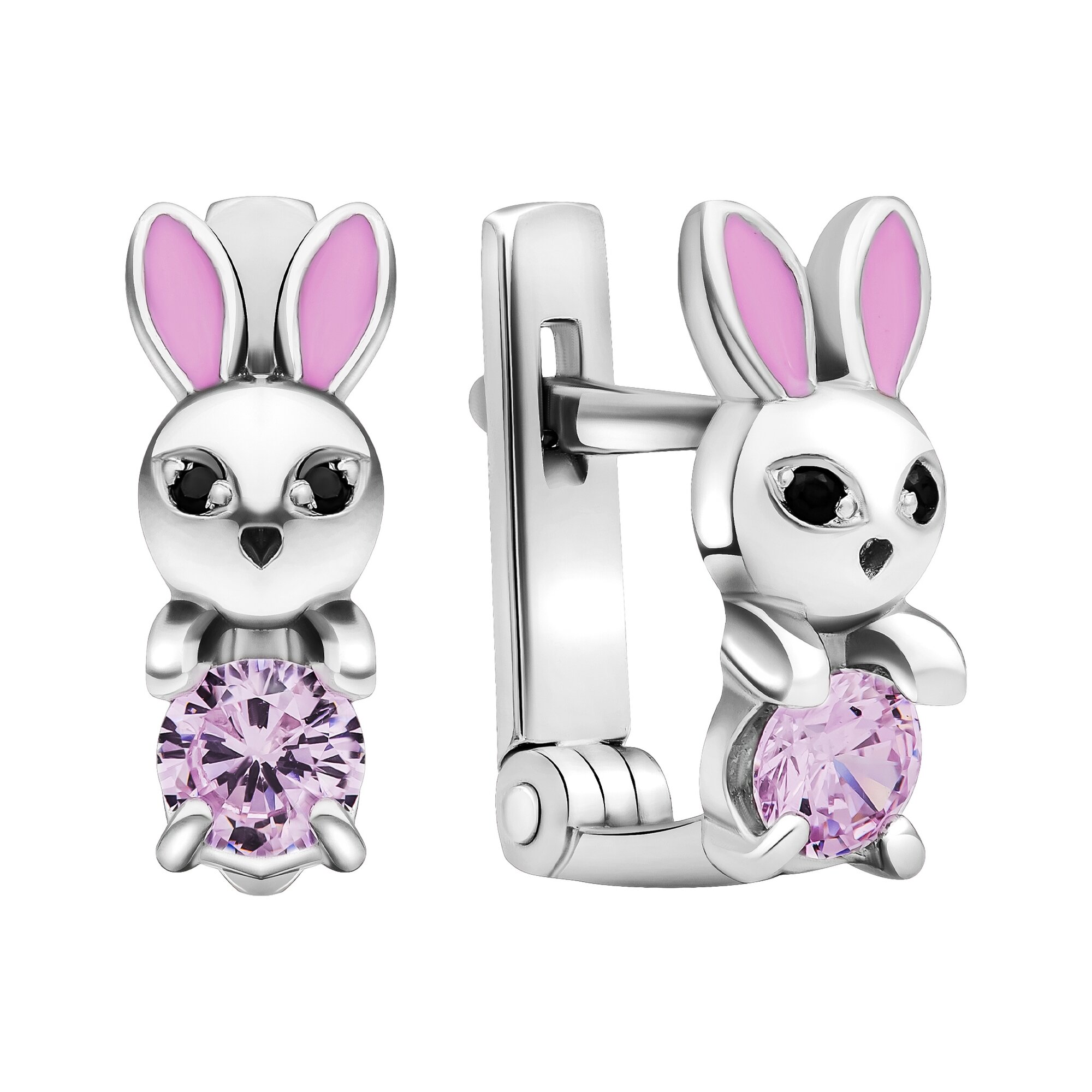 Серьги, серебро, 925 проба, родирование, эмаль, фианит