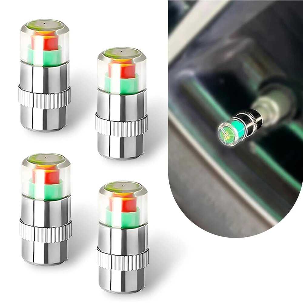 4 шт. автомобильный монитор давления в шинах, колпачки для штока клапана, 3-цветное оповещение о глазах, датчик давления в шинах, индикатор 2,4 бар, 36 фунтов на квадратный дюйм