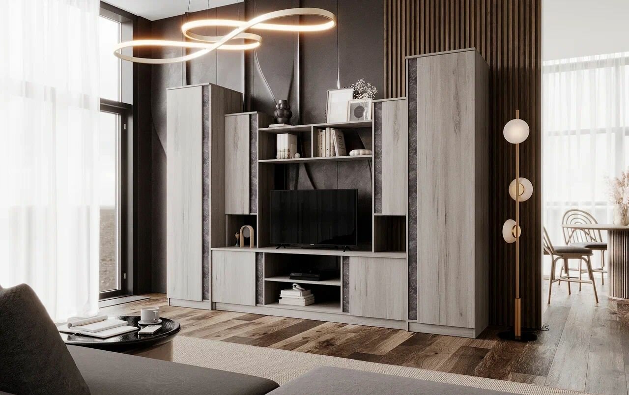 Гостиная Атлантида 5, в цвете: Крафт серый/Бетон тёмный, Крафт серый