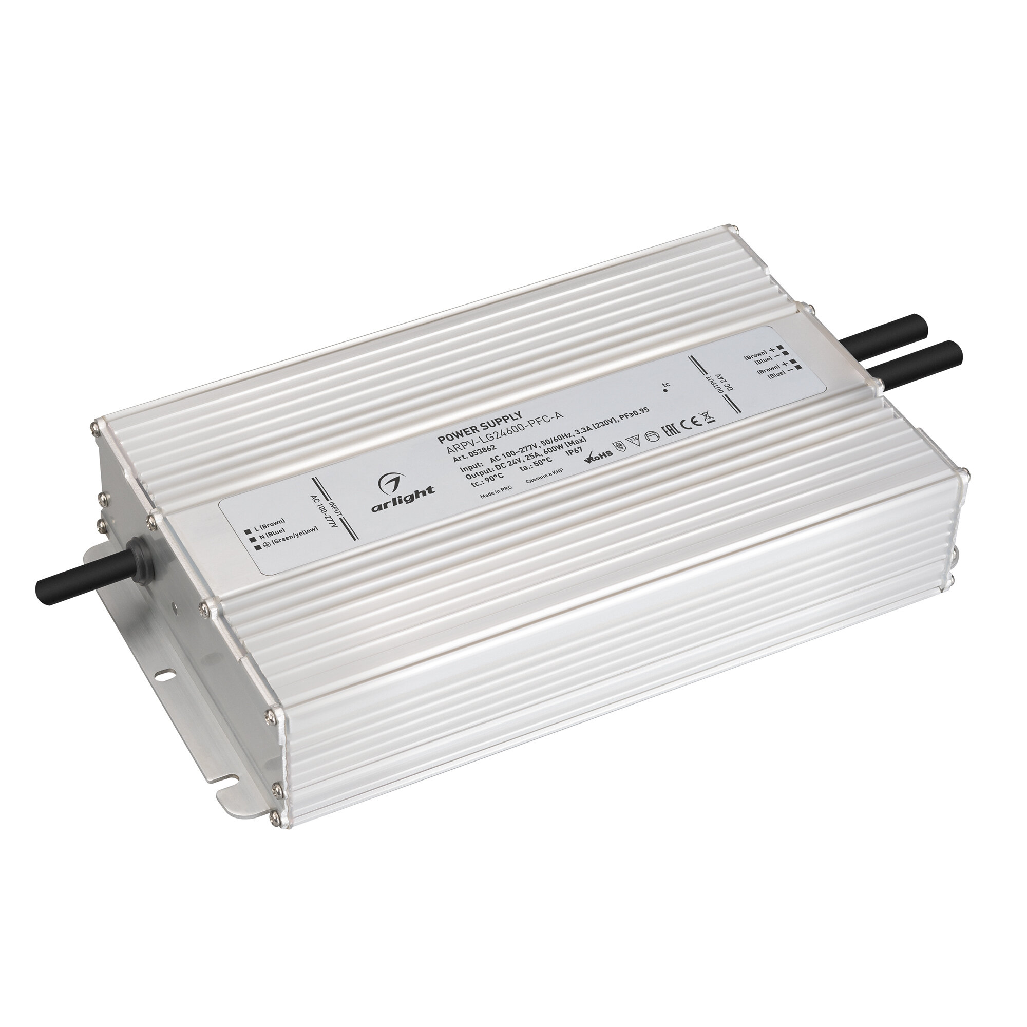 Блок питания ARPV-LG24600-PFC-A (24V, 25A, 600W) (Arlight, IP67 Металл, 5 лет) 053862