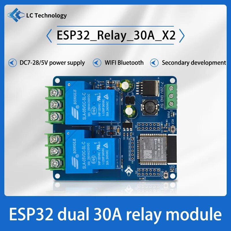 Источник питания DC7-285V WIFI Bluetooth двухканальная плата реле 30А вторичная разработка ESP32