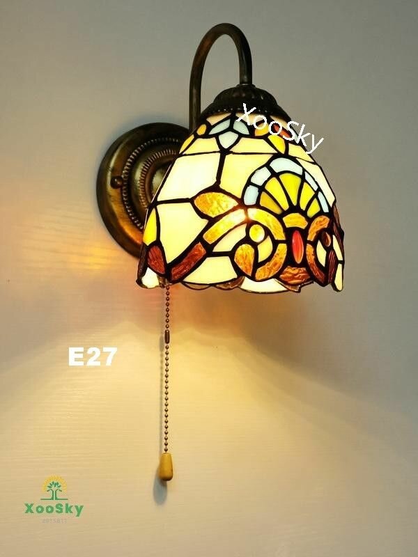 Европейский ретро стеклянный бра с цепочным выключателем, XooSky X24S, светильник для спальни, коридора и кафе