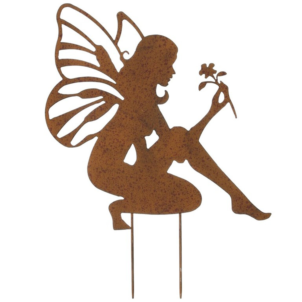 Металлическая огородная палка скульптура фигура фея ретро стиль садовые заборы газон задние дворы украшение фигурки орнаменты статуэтки форма фея материал железо цвет коричневый стиль ретро размер 39*0.5*52см количество 1 шт
