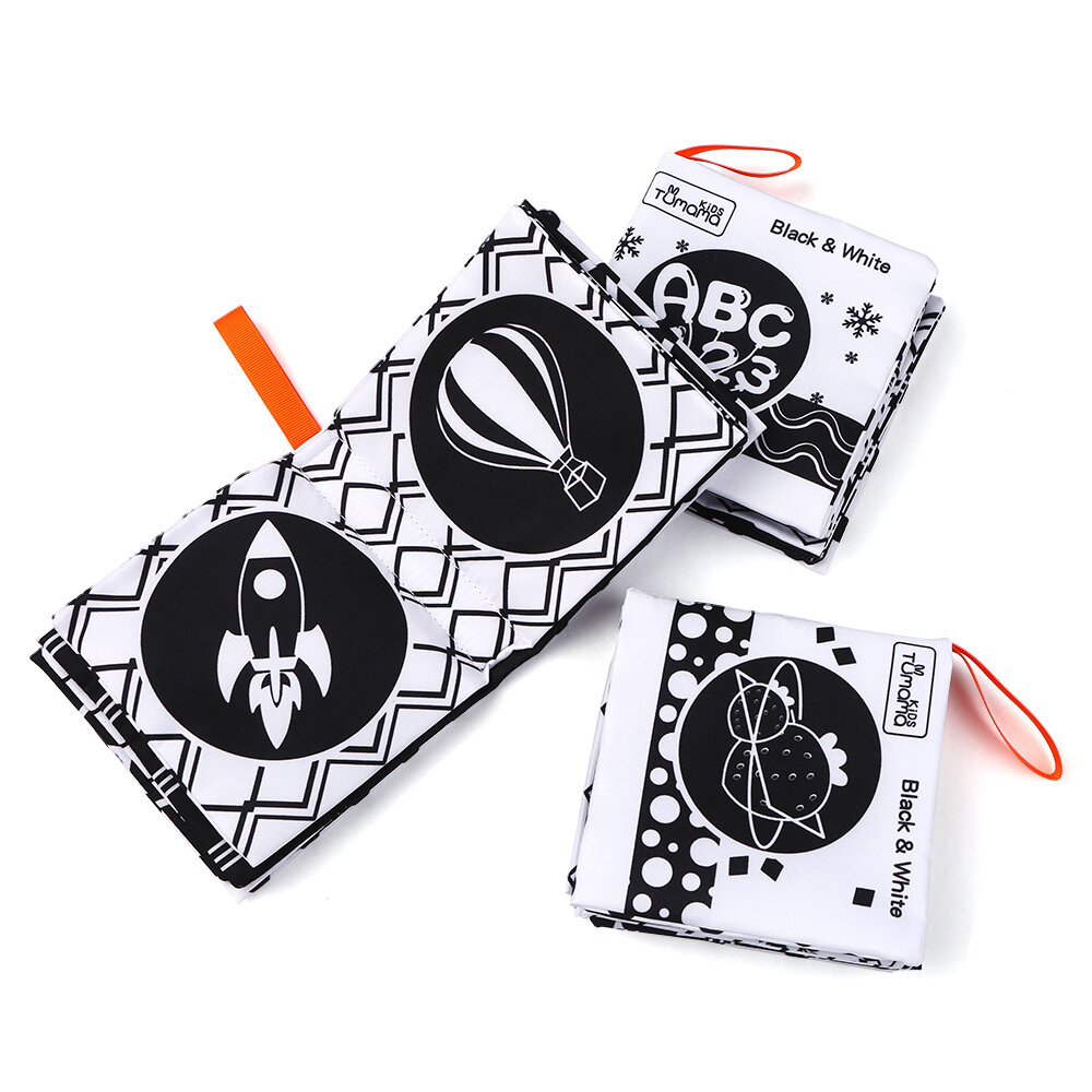 Tumama Детская тканевая книга Мягкие книги Белый и черный Изучение формы Транспорт Животные Цифры Алфавит Фрукты Чтение перед сном Ранние развивающие игрушки Подарки для младенцев Малыши Мальчики Девочки (3 шт.)