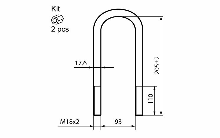 Стремянка рессоры M18*2,0 B05 93/205 с гайками MAN L2000/TGA/TGM/TGS/TGX 01945E (Exovo)