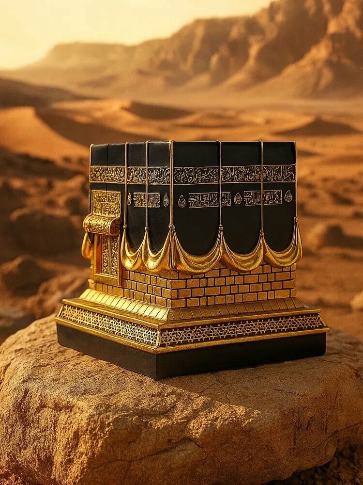 Модель Каабы исламская реплика для дома, фигурка декоративная черно-золотая. Настольное украшение для офиса, камина, полки, спальни, гостиной