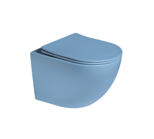 Унитаз подвесной SantiLine SL-5005T-BL голубой матовый, безободковый, с крышкой микролифт, слив торнадо