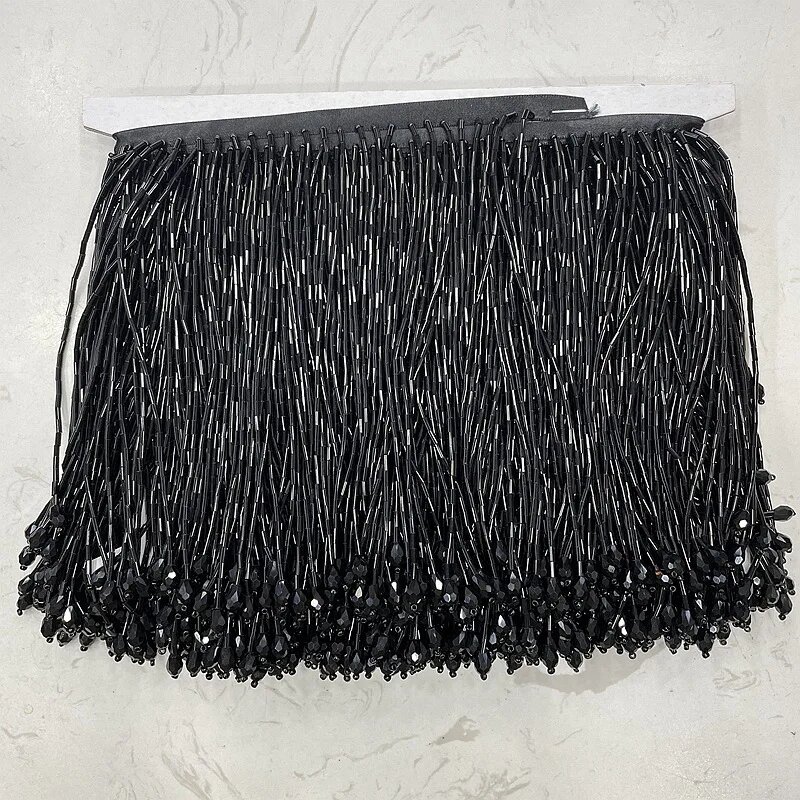 Черная бахрома из бисера, 90 см