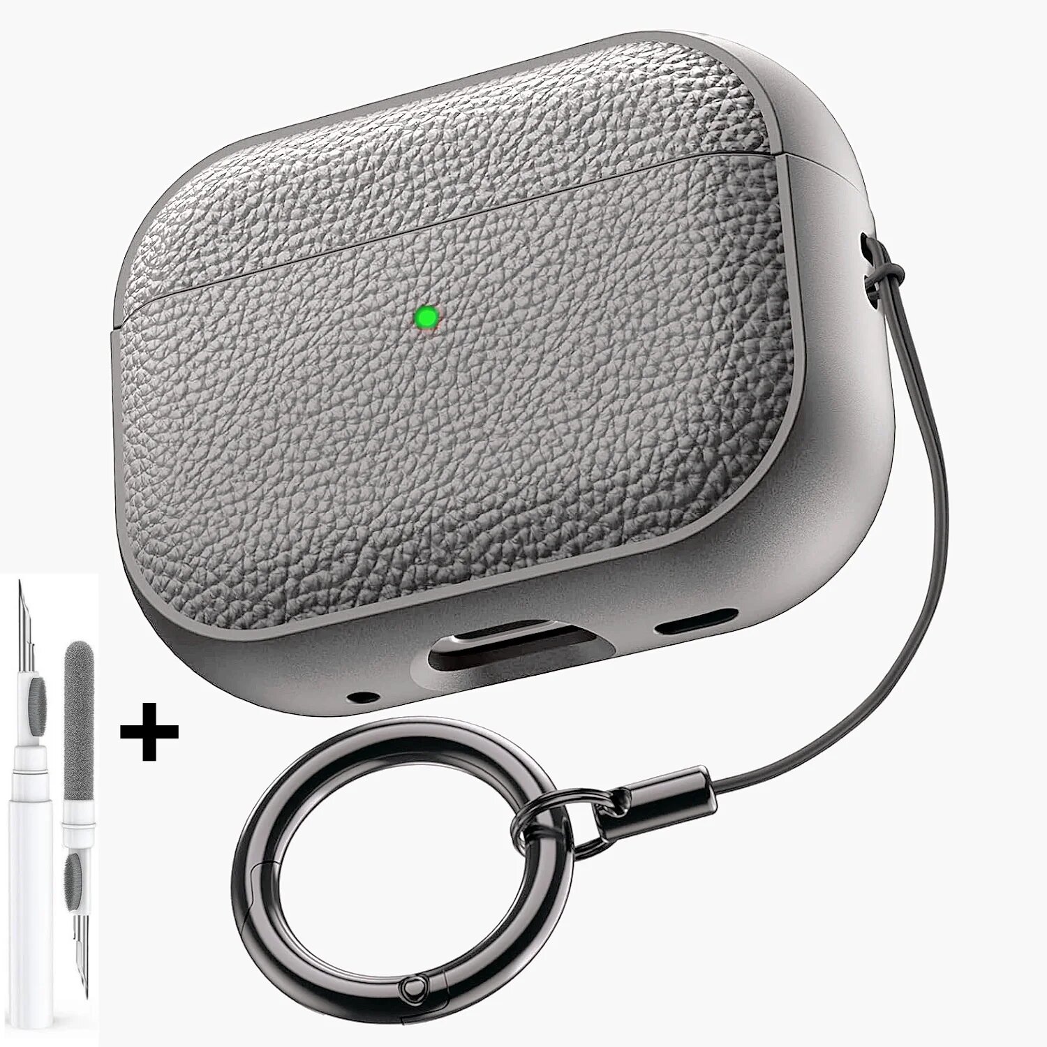 Кожаный чехол для AirPods Pro 3 Серый с ручкой