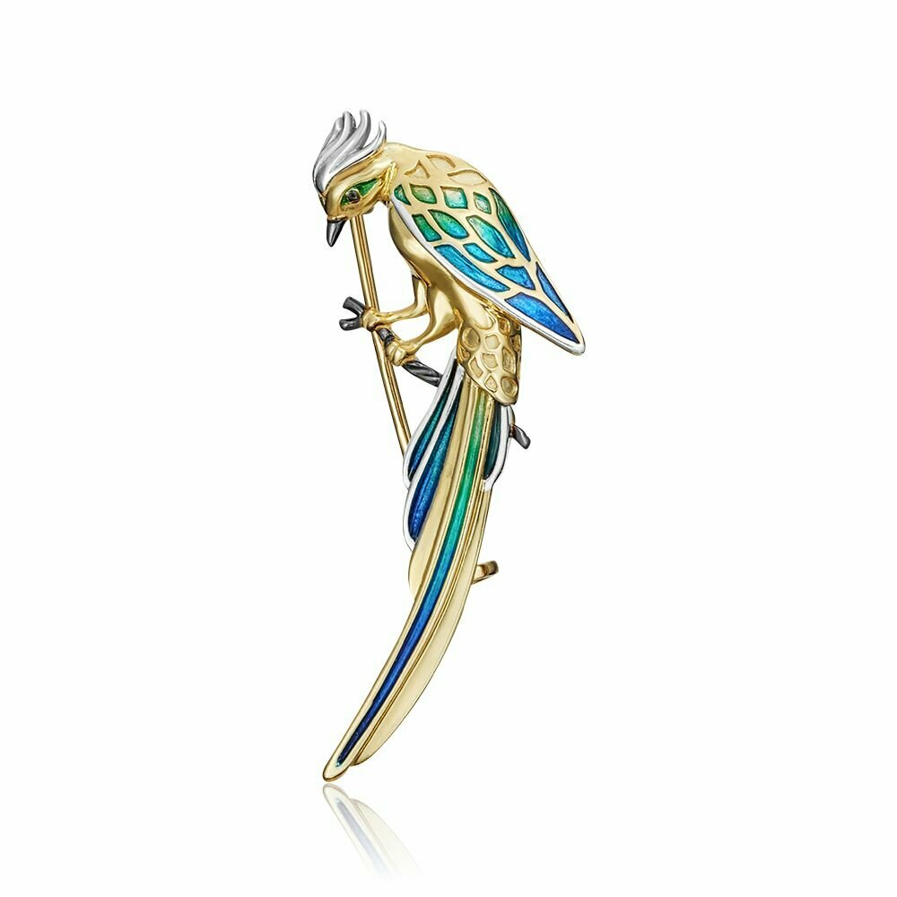 Брошь, желтое золото, 585 проба, родирование, эмаль