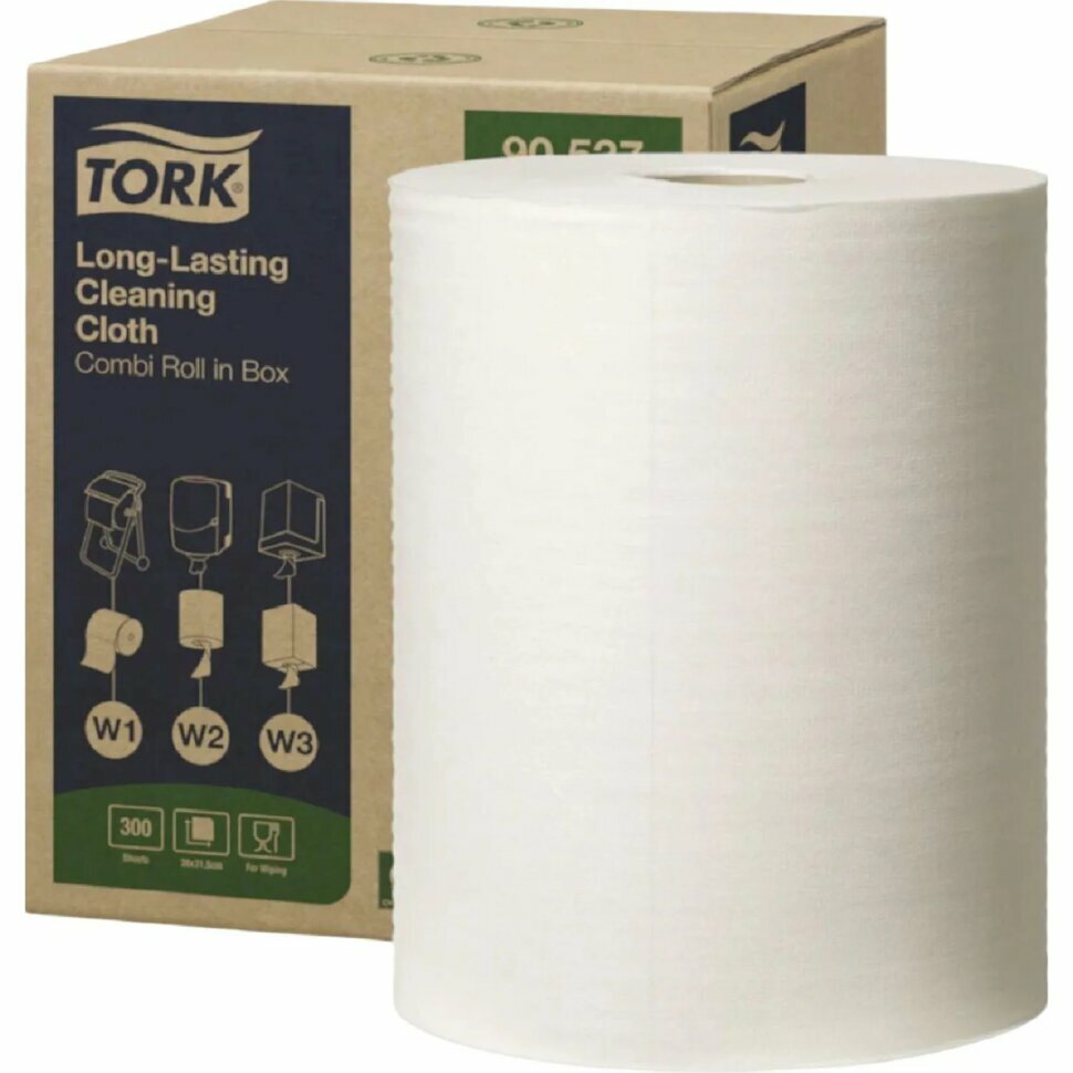 Материал протирочный нетканый Tork W1/W2/W3 300лx1рул/кор, белый 90537, 449682