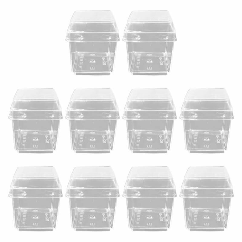 10шт Прозрачные пластиковые стаканчики для десертов с крышкой