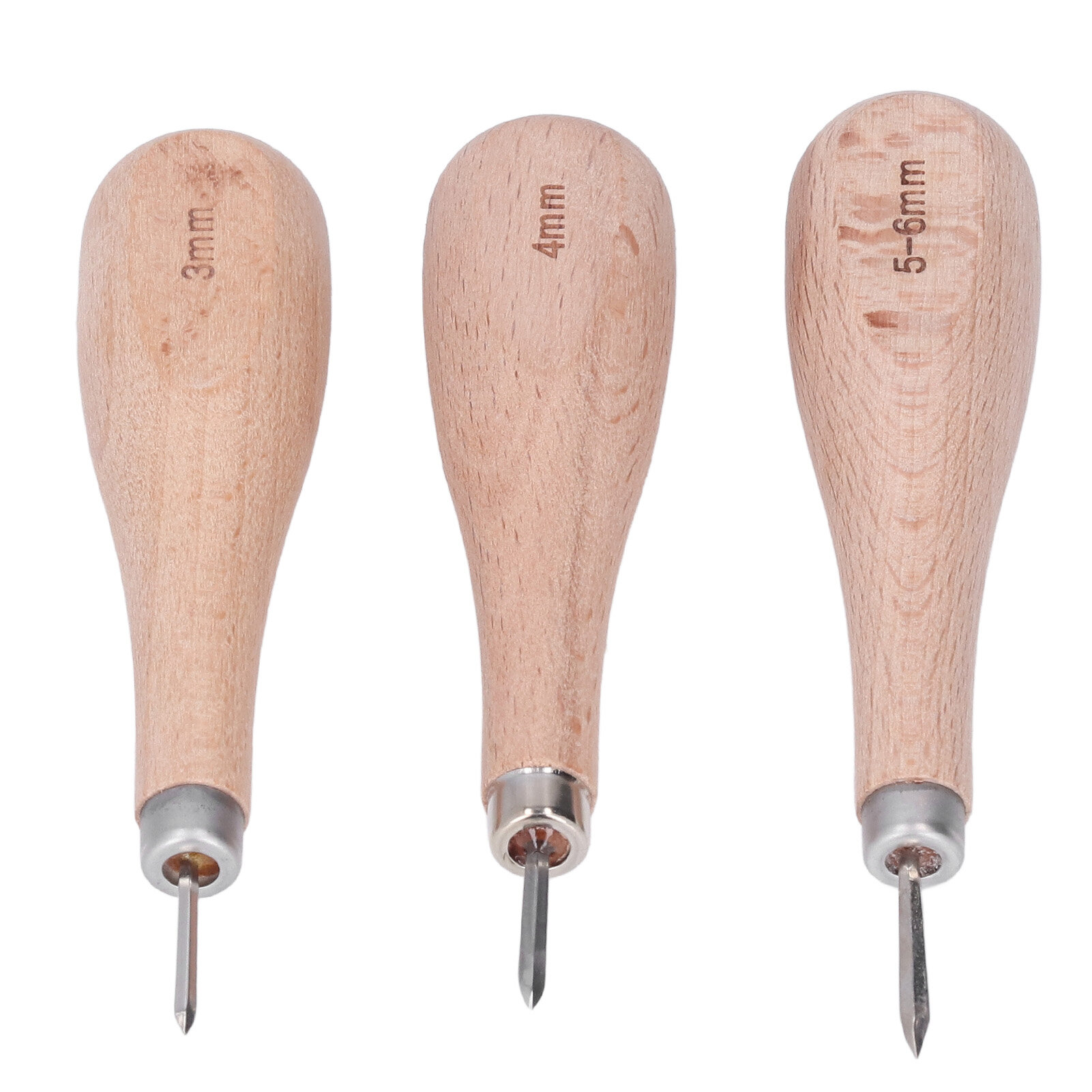 3Pcs Leather Awl High Hardness Ergonomic Design Rhombus Stitching with Beech Handle for Punching
