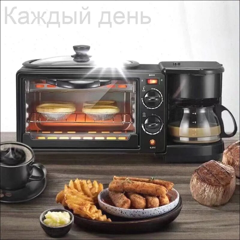 Мини-печь Oven + coffee machine + breakfast machine3b, черный