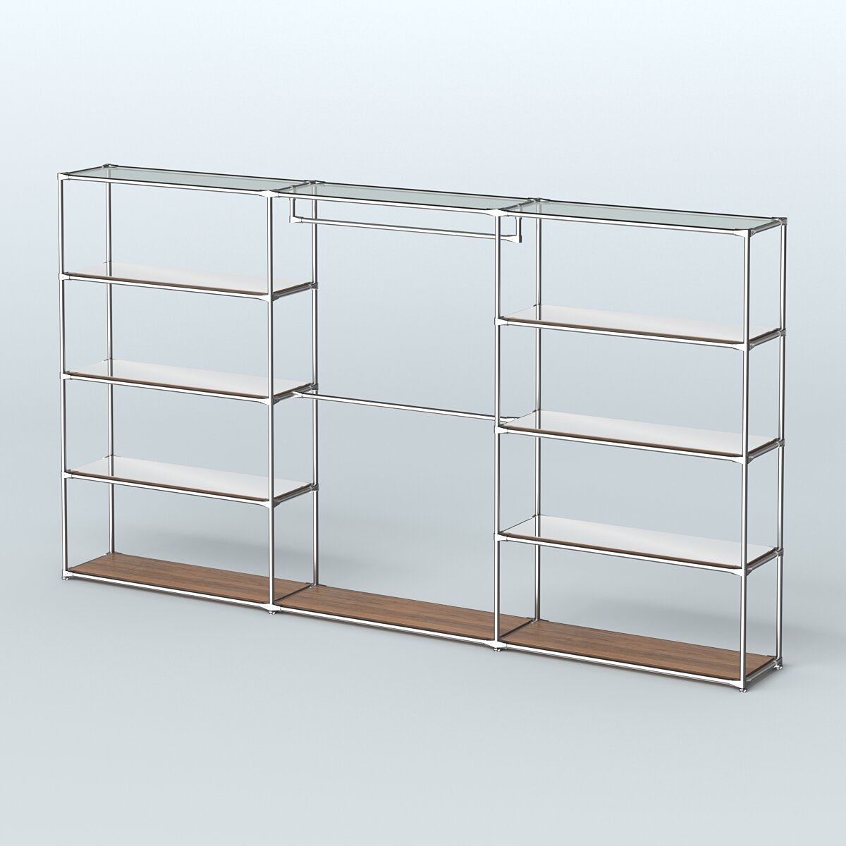 Торговая система хром без ДСП 3600 мм с зеркальными полками и поручнями №1, Орех