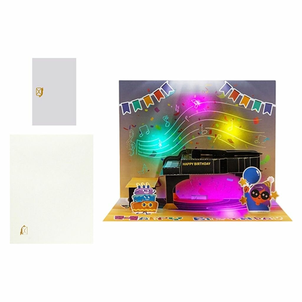 Трехмерная поздравительная открытка 90 birthday 3D со светом и музыкой-черное пианино