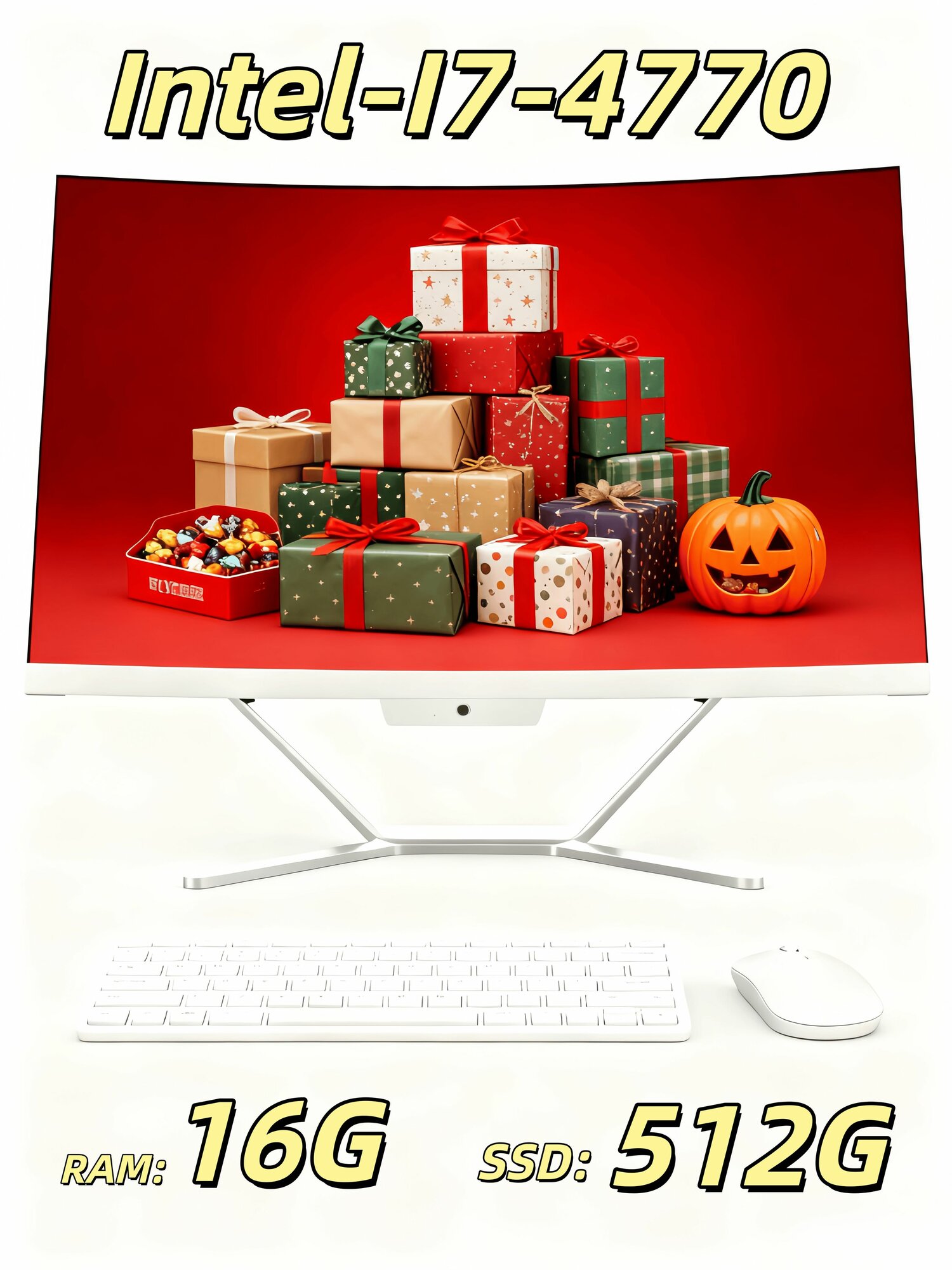 Готовый моноблок с изогнутым экраном 24" Легендарный i7-4770, 16 ГБ, 512 ГБ SSD Windows 11 и ПО для России Белый