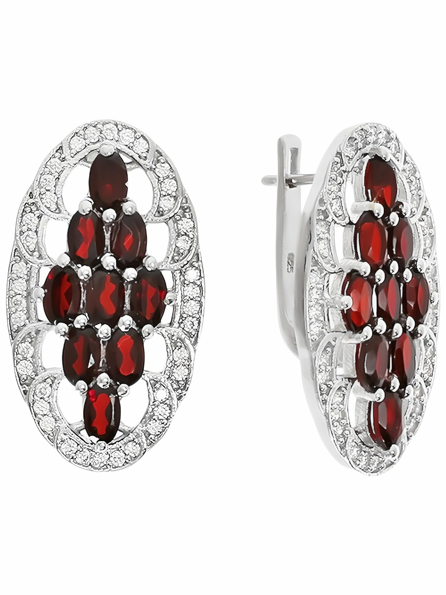 Серьги, серебро, 925 проба, родирование, гранат, фианит