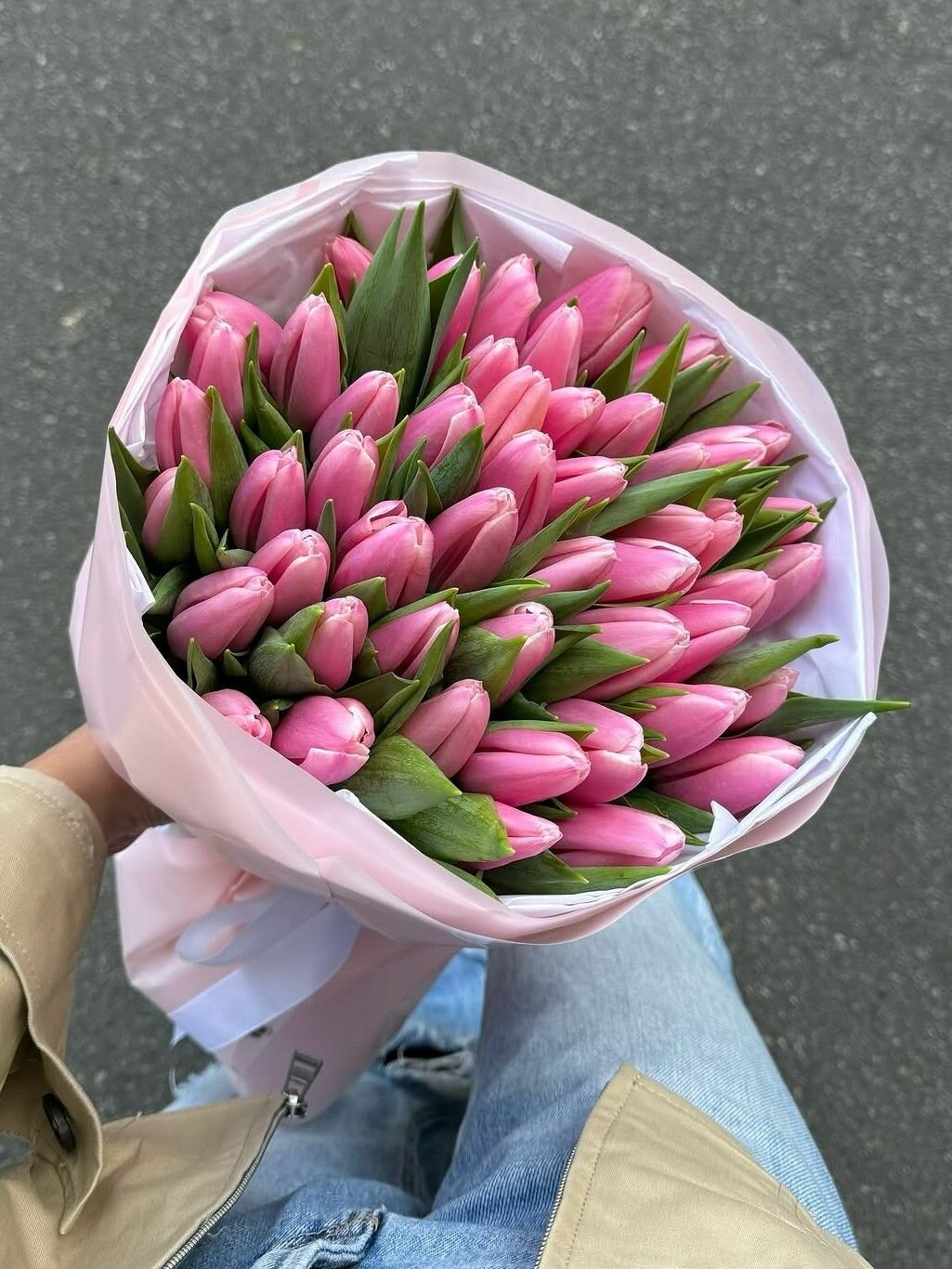 Букет из 51 розового тюльпана