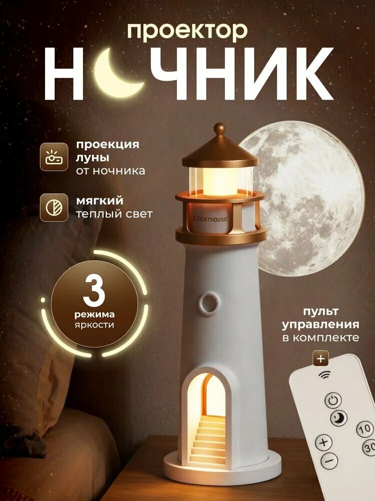 Ночник детский проектор маяк луна с пультом