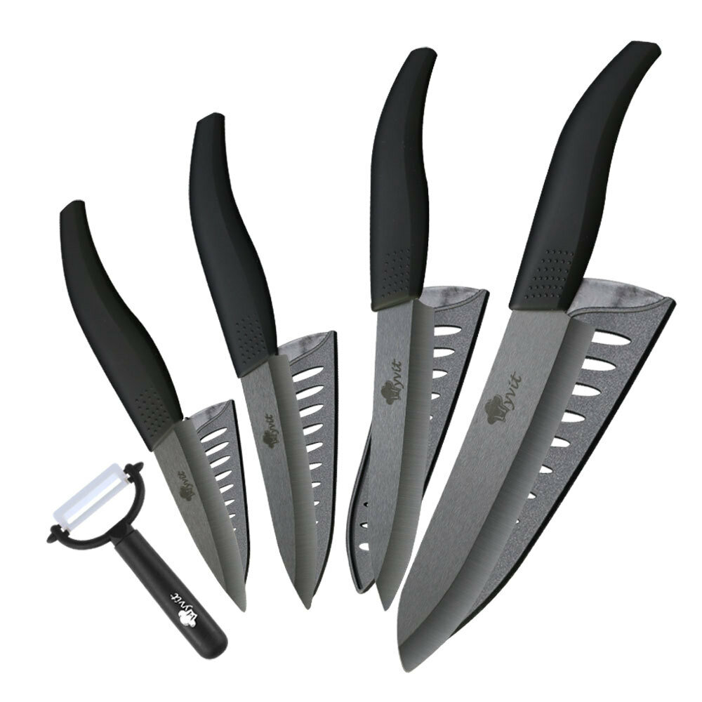 Кухонные ножи, фруктовый нож, керамический нож MYVIT, черный лезвие из циркония, изогнутое черное лезвие, набор керамических ножей с рубанком