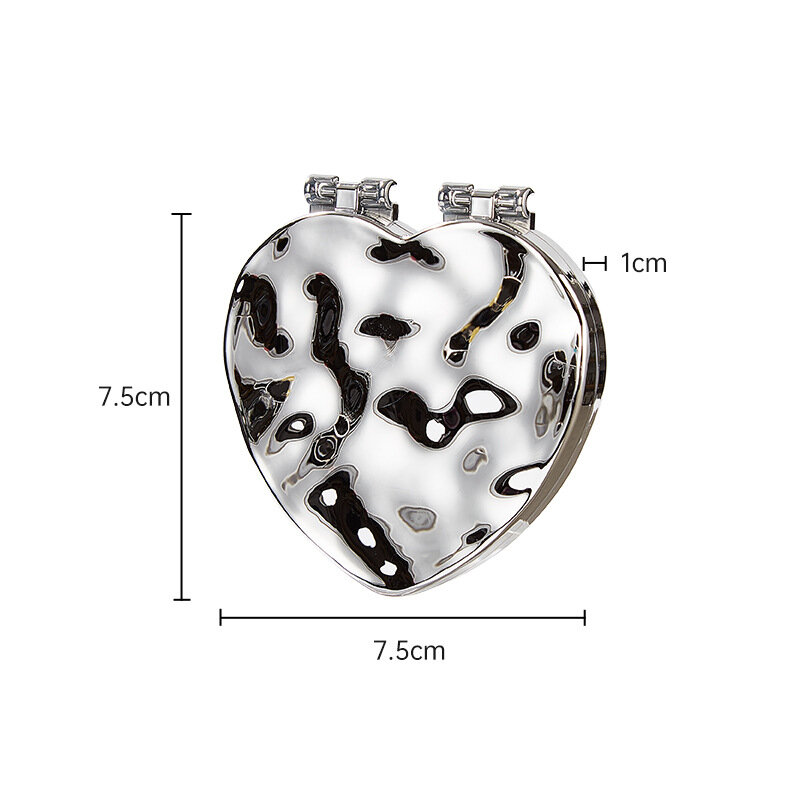 Складное зеркало для макияжа с сердечным дизайном и двойной стороной в серебристом цвете — портативное зеркало для