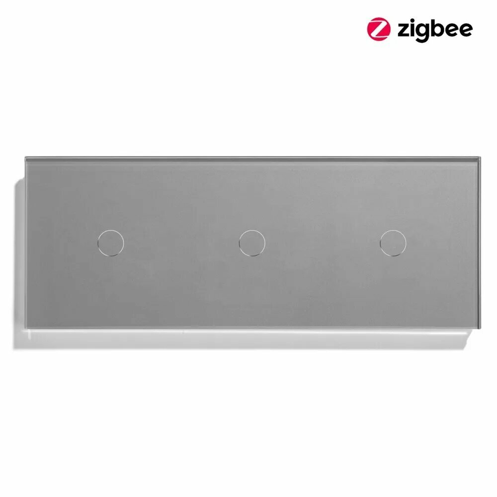 Сенсорный выключатель 6 клавиши, умный Zigbee выключатель, 3 поста (2+2+2) , голосовое управление, панель стекло Серая, 228mm