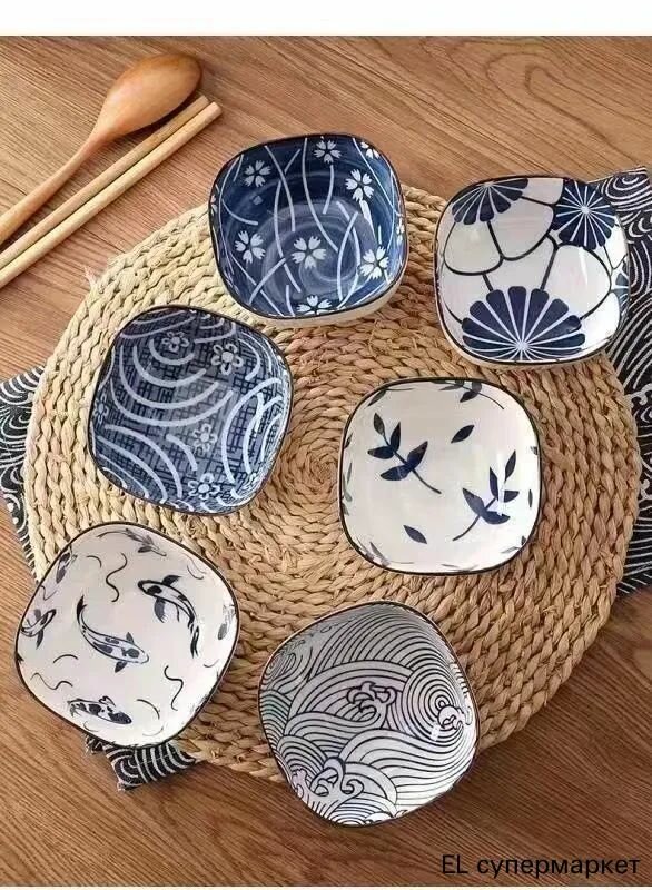 Креманка-розетка "Джунгли", для варенья, с блюдцами, белый/светло-синий, 6 шт