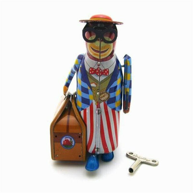 Винтаж ретро обезьяна деловые путешествия подростковые игрушки классические часы машина банки игрушки банки игрушки для взрослых детей Wind Up игрушки (красочные)