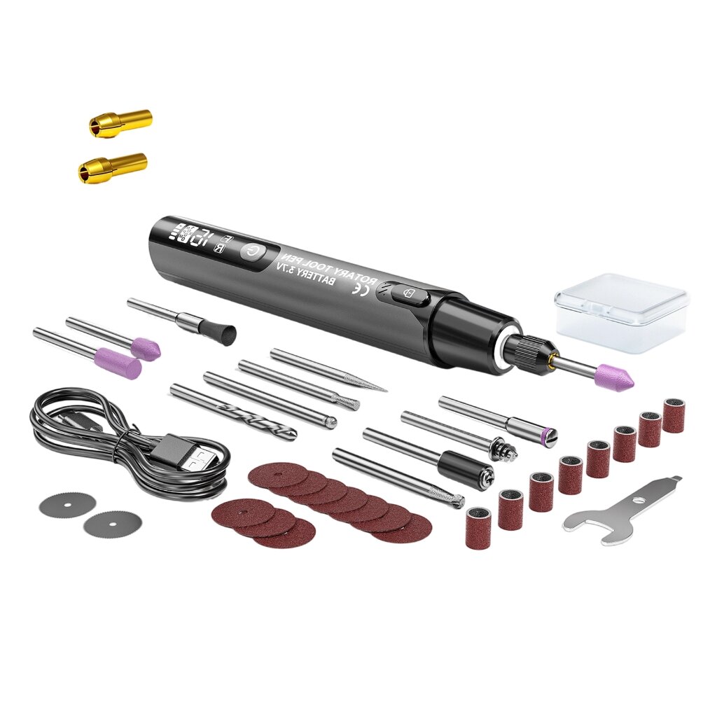 Цифровая Гравировальная ручка 34 в 1 со светодиодной Подсветкой 6 Ступенчатая Регулировка 16000 Оборотов Перезаряжаемая Функция прямого Обратного Хода для контроля Точности