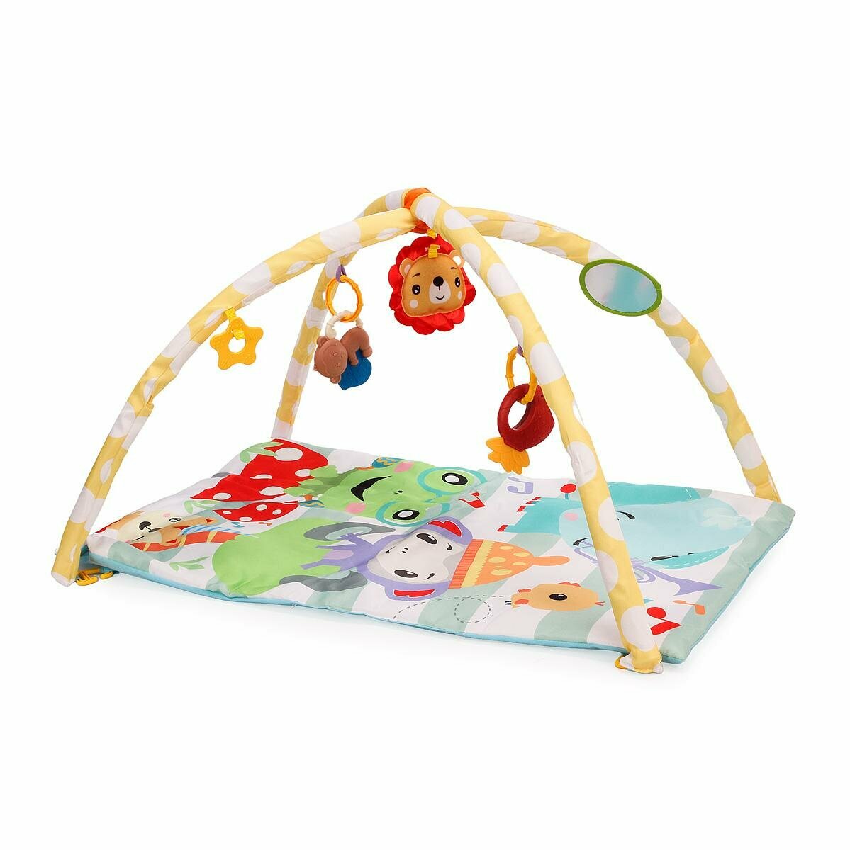Развивающий коврик для новорожденных, мягкий текстиль, 2 дуги, 5 игрушек