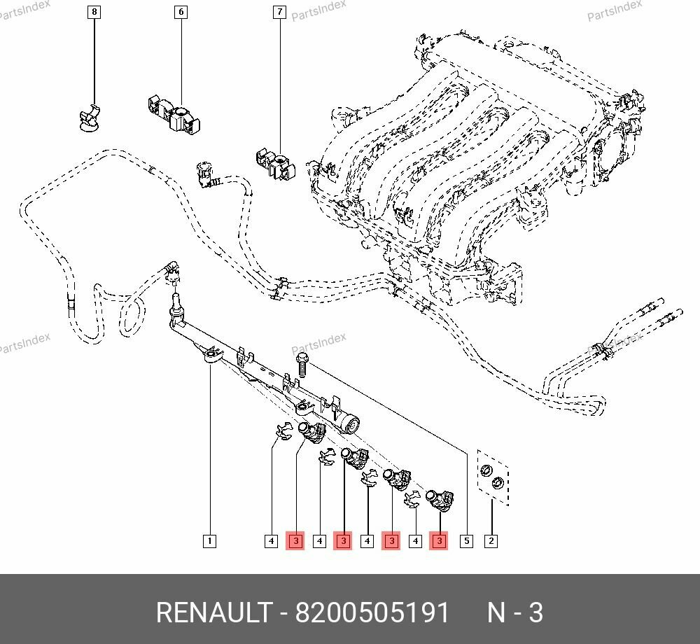 Форсунка топливная бензиновая, RENAULT 8200505191