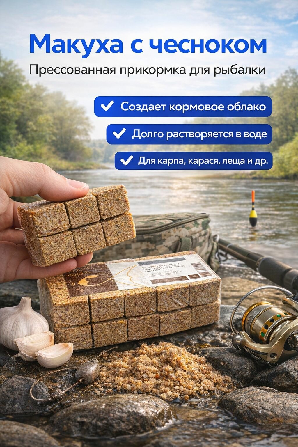 Макуха подсолнечная с чесноком, 10 шт. прессованная прикормка