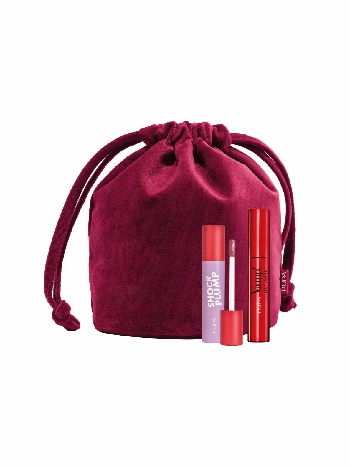 Pupa Набор для макияжа глаз и губ в косметичке Vamp! Sexy Lashes + Shock Plump Soft Velvet Beauty Kit