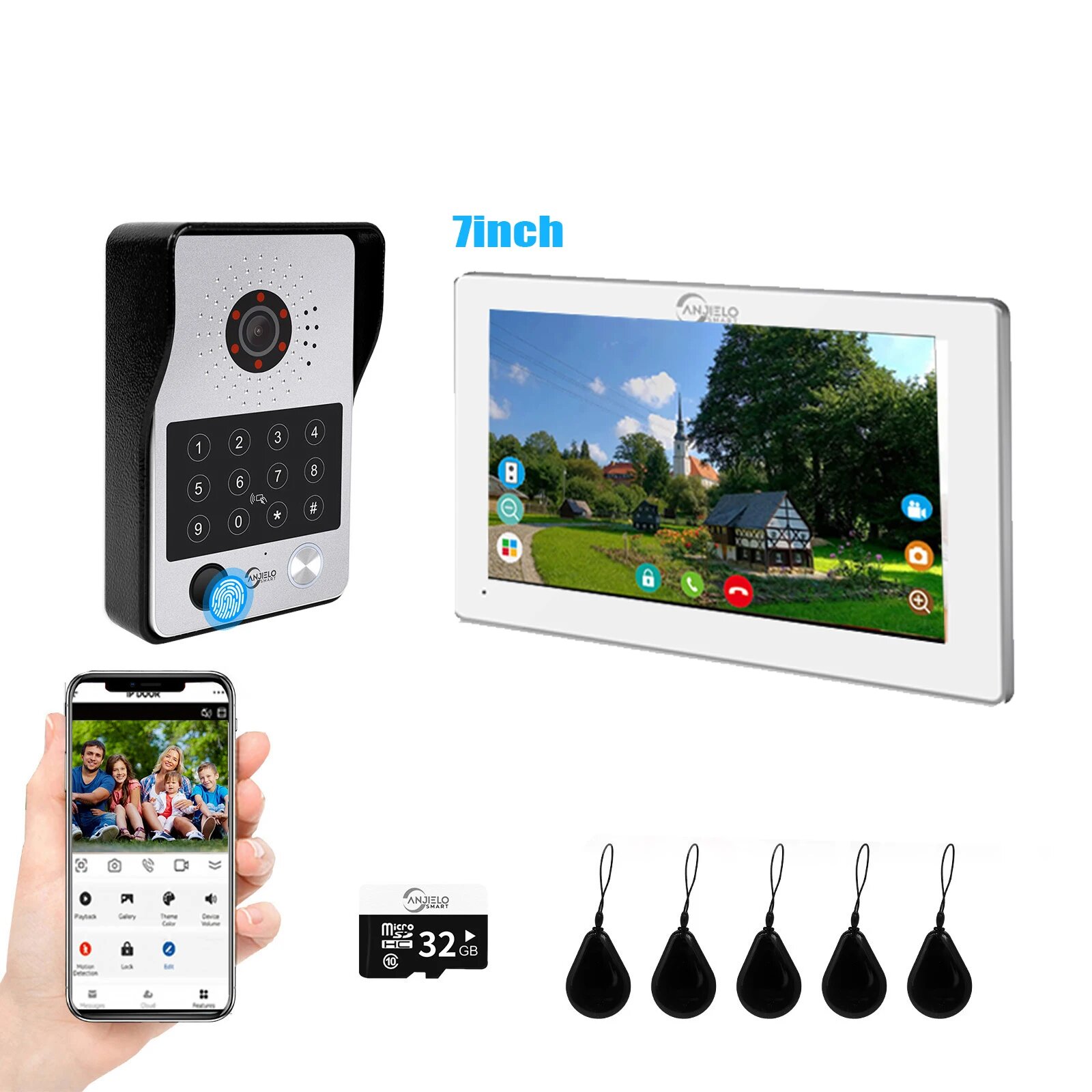 Anjielosmart 5-в-1 Wi-Fi видеодомофон 1080P 7W-inch 218wBS