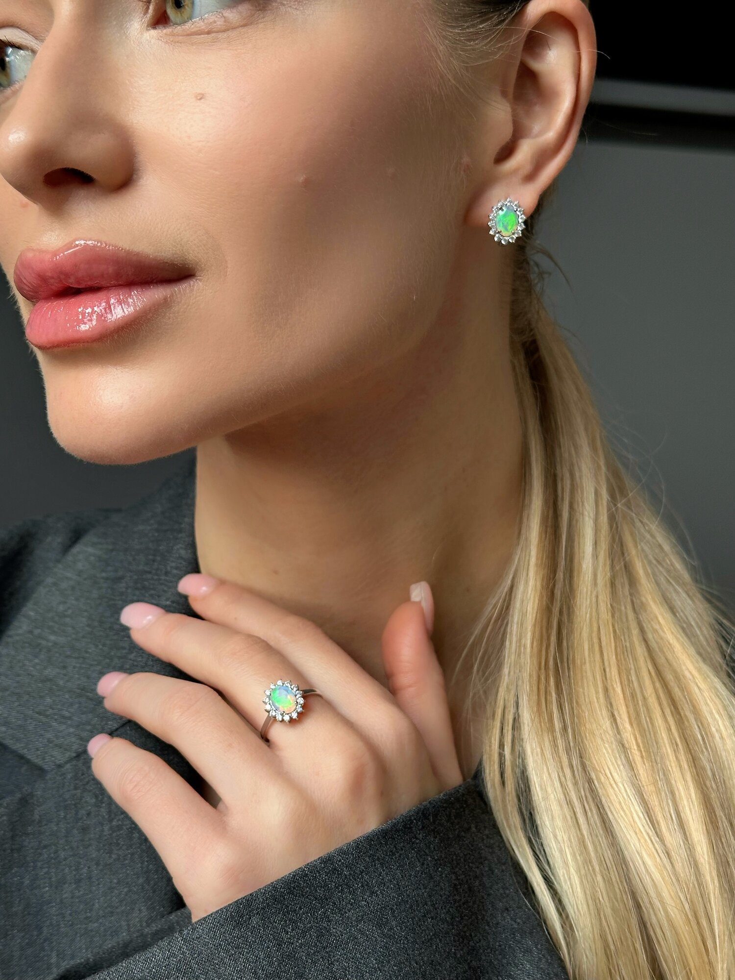Кольцо KAPLI jewelry, серебро, 925 проба, родирование, опал, фианит, размер 17, серебристый/белый — фото 1