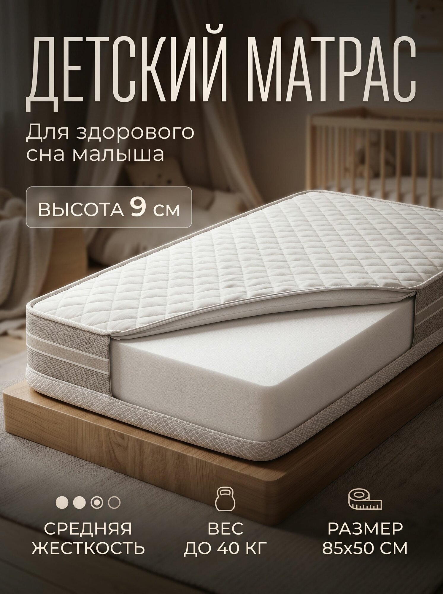 Монис Стиль Матрас, Беспружинный, 50х85 см
