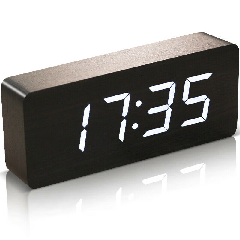 Mashi Alarm Clock Creative Children's Large Font Electronic Clock Intelligent LED Night Light Student Charging Small Alarm Clock Wooden Bedside Clock DP-01 Black Wood White Display Plus New Upgraded P