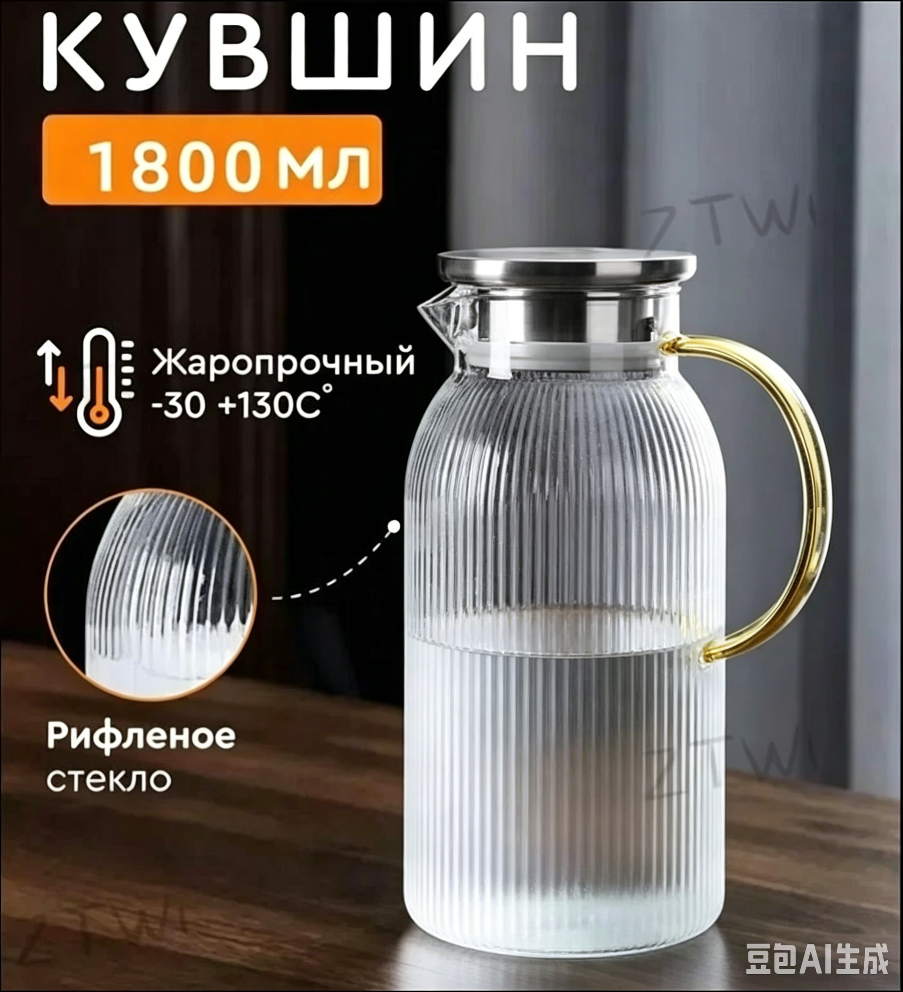 Домашний стеклянный кувшин для холодной водыКувшин "рифленый", 1.8 л